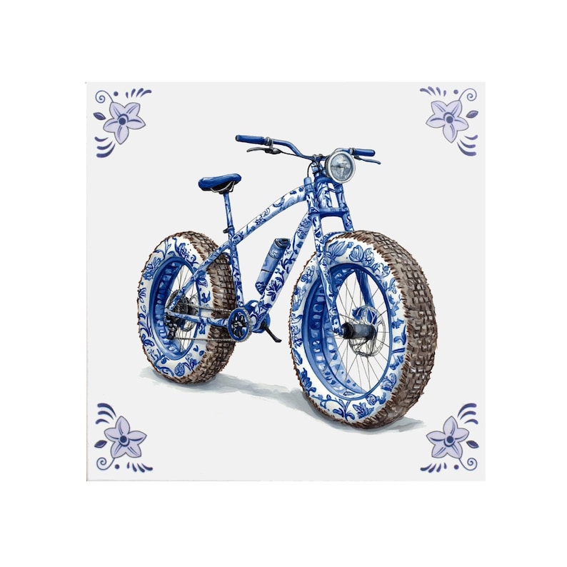 Delft Blue Ceramic Tile: Fatbike - Handmade Ceramic Art, Unique Gift ...