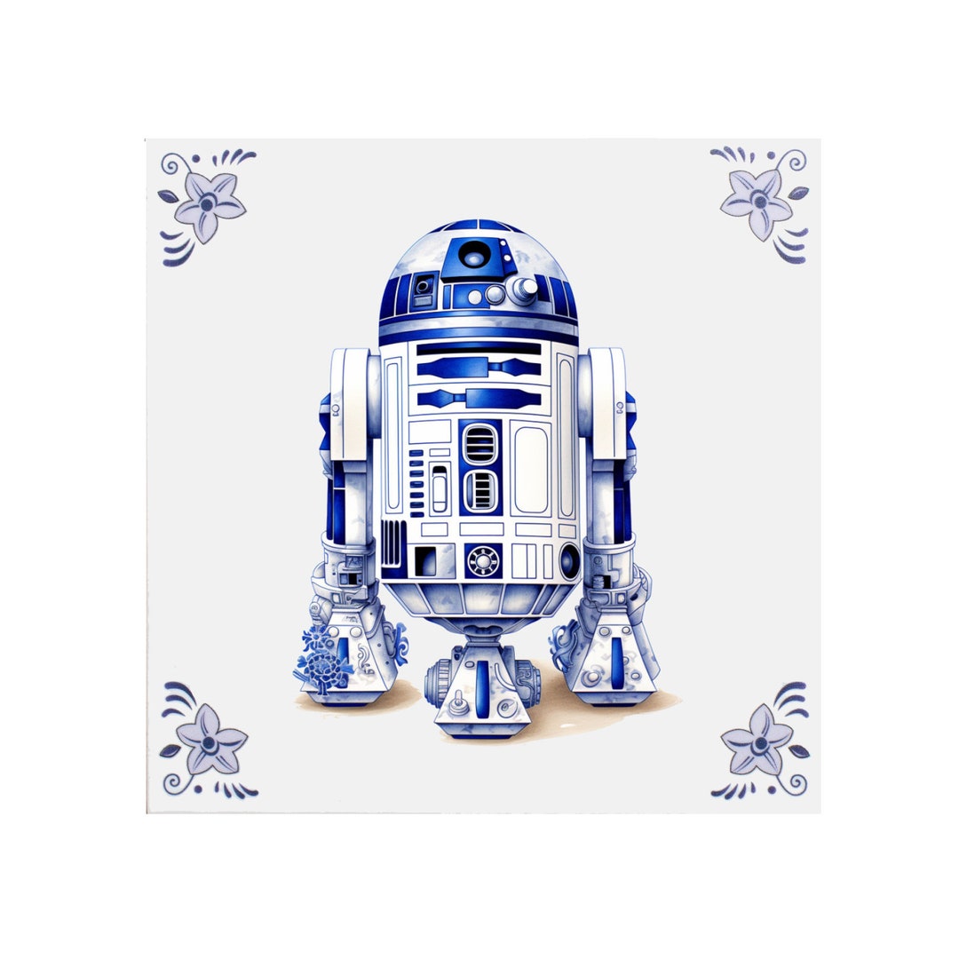 Delft Blue Ceramic Tile: Star Wars R2-D2 Handmade Ceramic Art, Unique ...