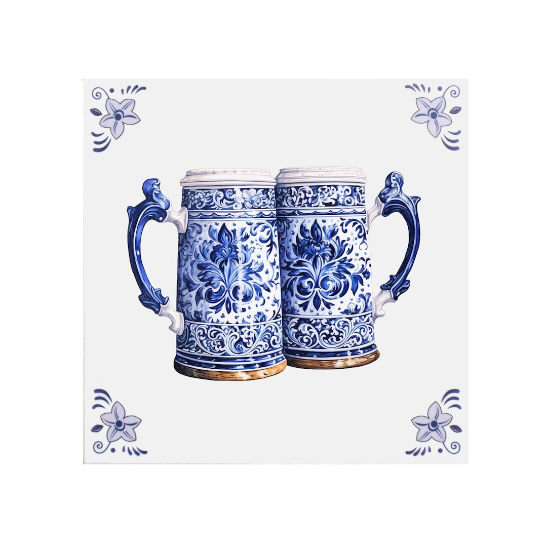 Delft Blue Ceramic Tile: Beer Mugs - Handmade Ceramic Art, Unique Gift ...