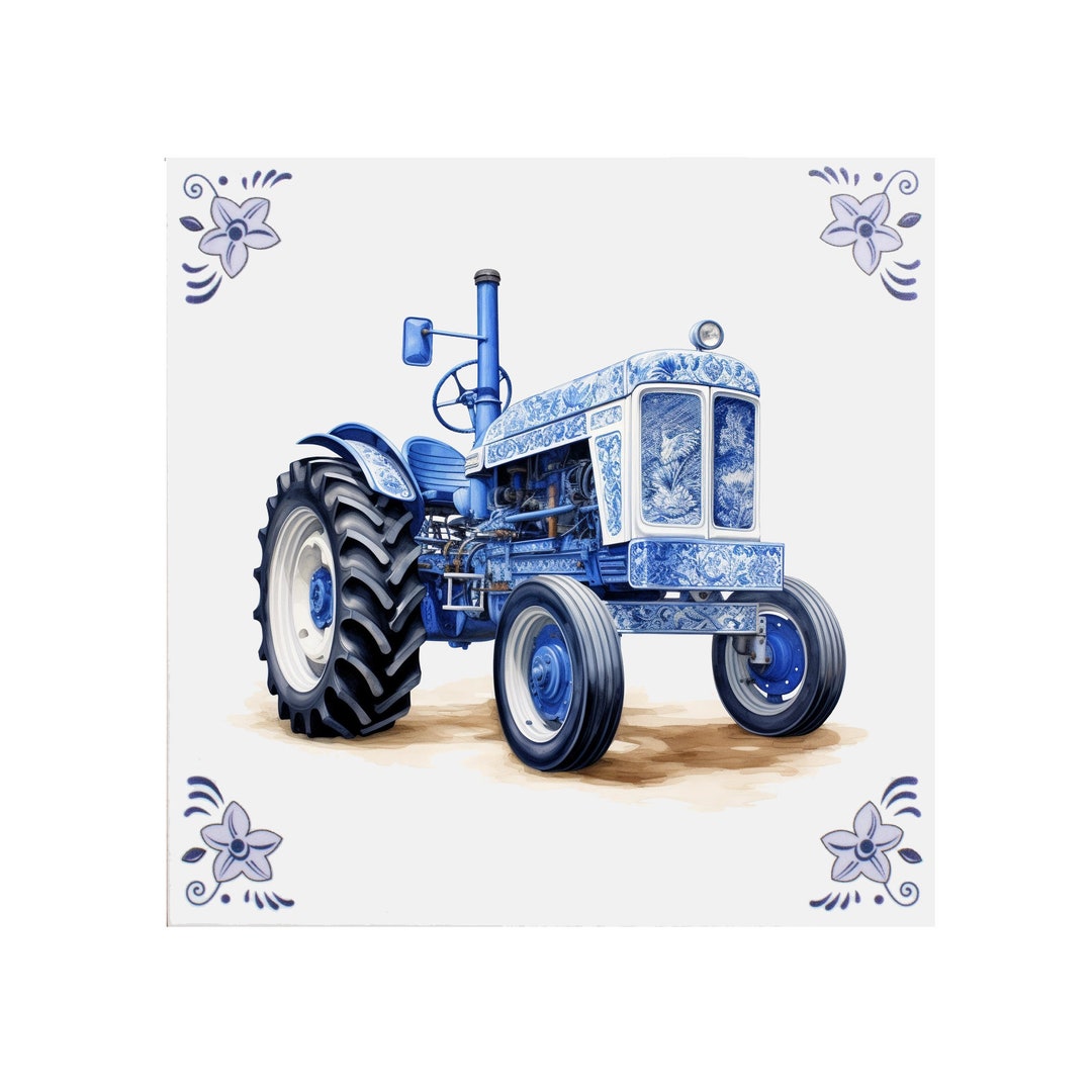 Delft Blue Ceramic Tile: Tractor - Handmade Ceramic Art, Unique Gift ...