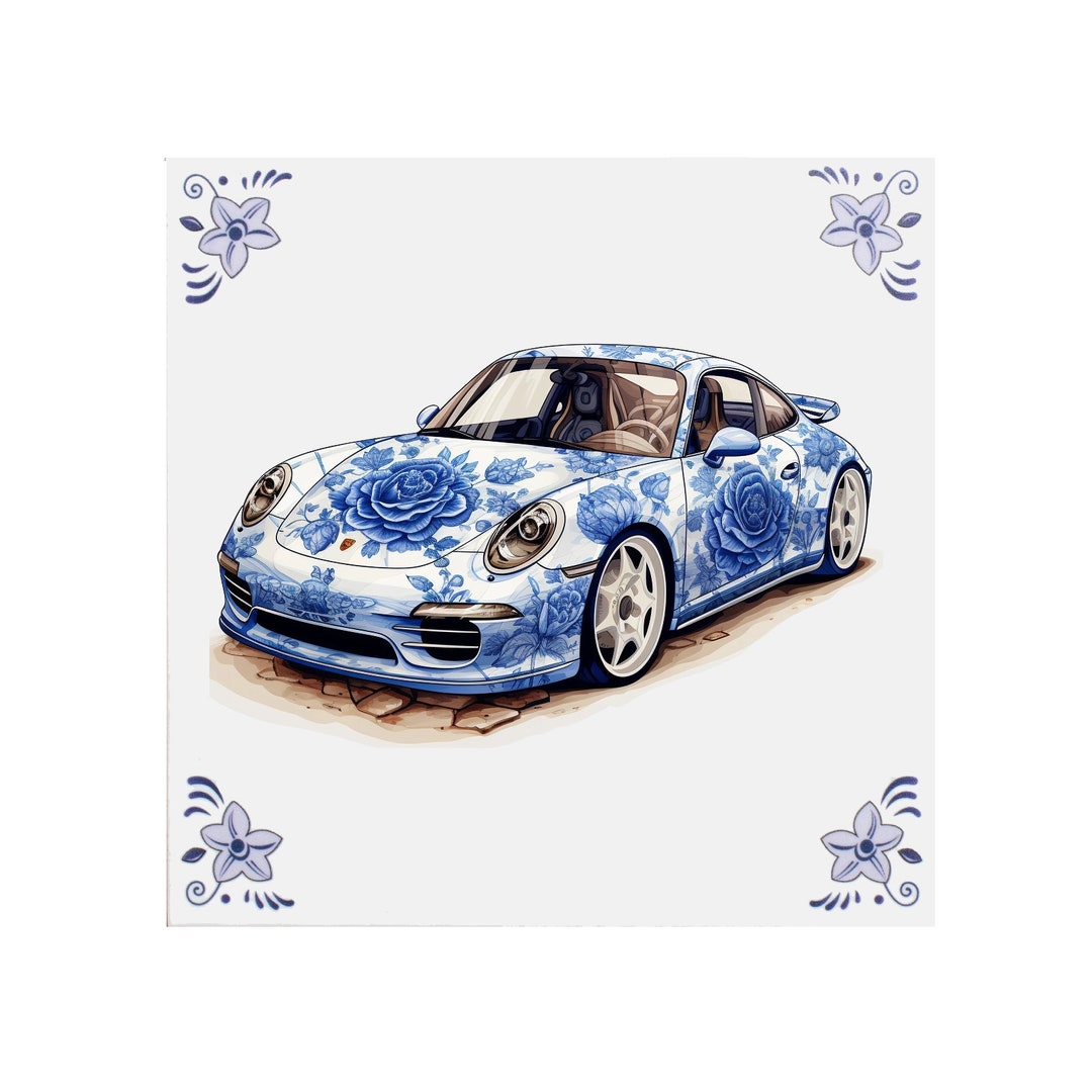 Delft Blue Ceramic Tile: Porsche 911 Handmade Ceramic Art, Unique Gift ...