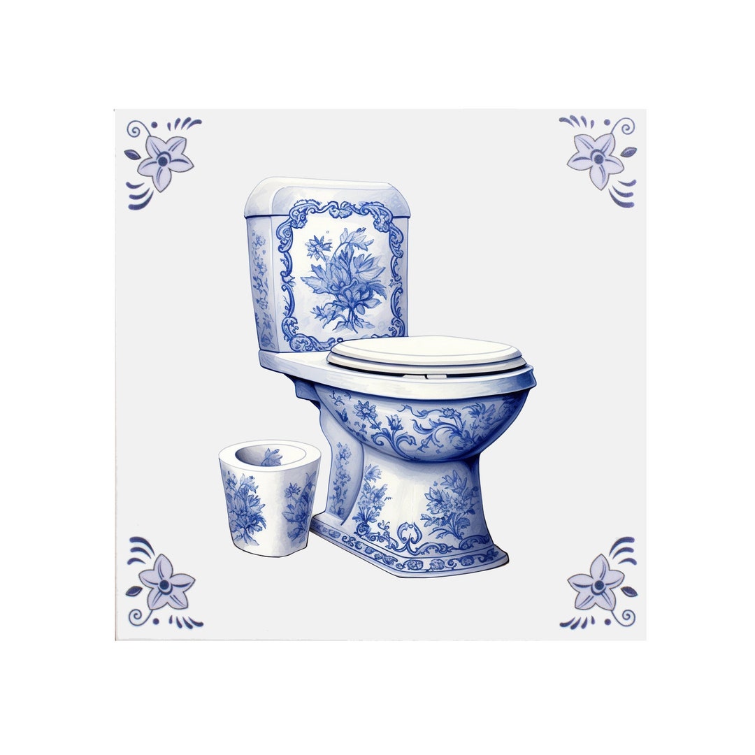 Delft Blue Ceramic Tile: Toilet - Handmade Ceramic Art, Unique Gift ...