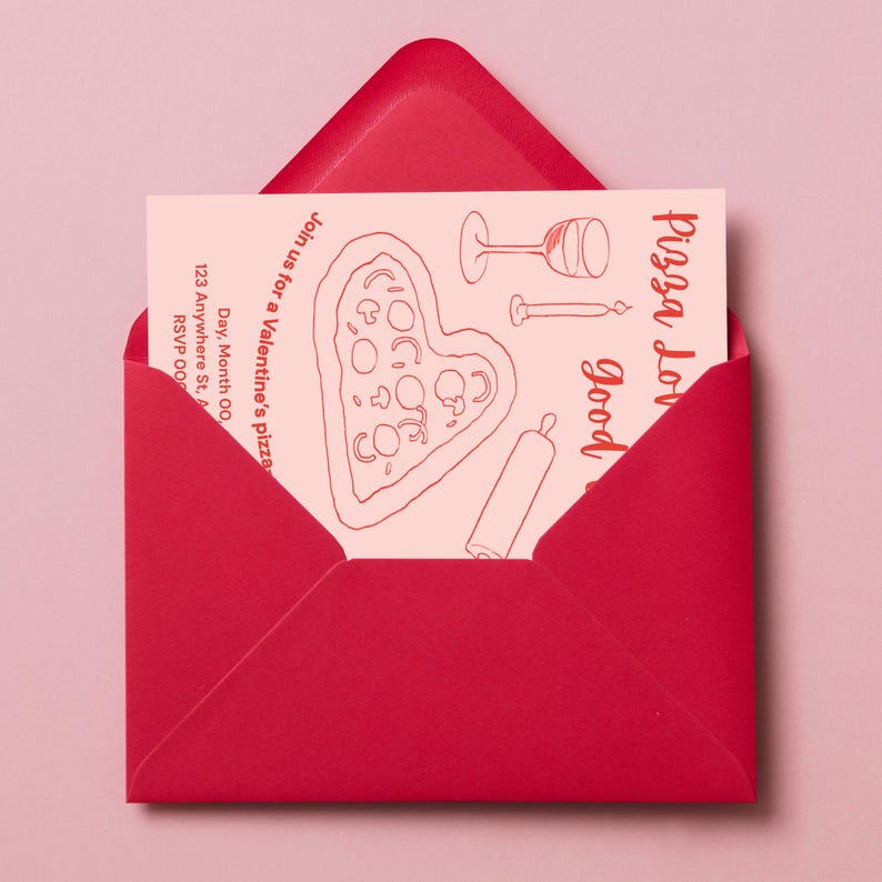 Valentine’s Day Pizza Party Invitation, Printable Canva Template ...