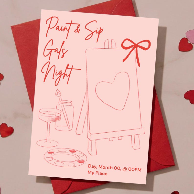 Valentine’s Day Paint and Sip Invitation Template, Editable Canva ...