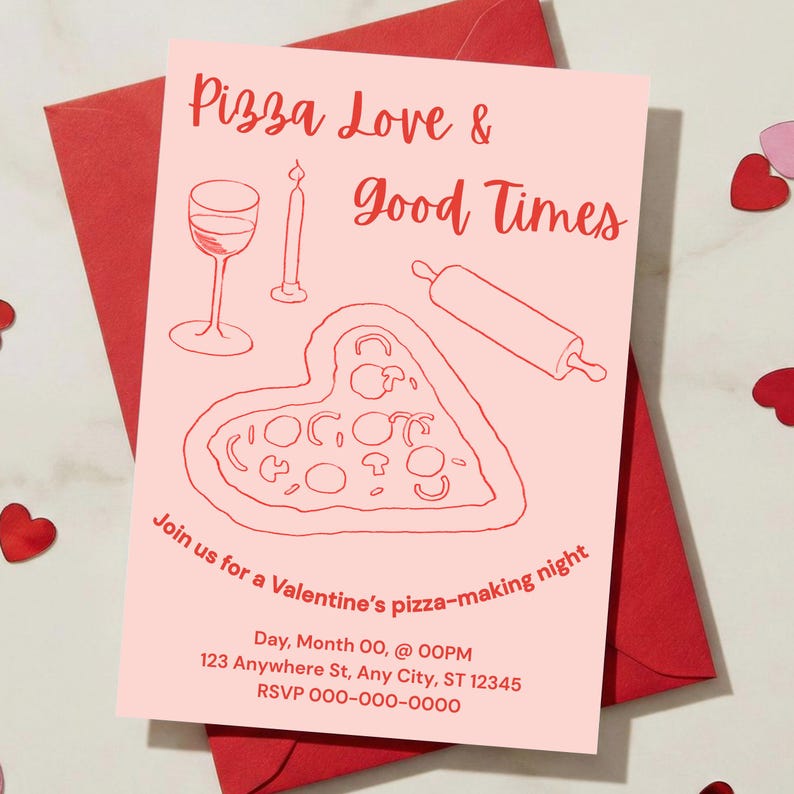 Valentine’s Day Pizza Party Invitation, Printable Canva Template ...