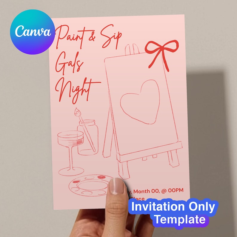 Valentine’s Day Paint and Sip Invitation Template, Editable Canva ...