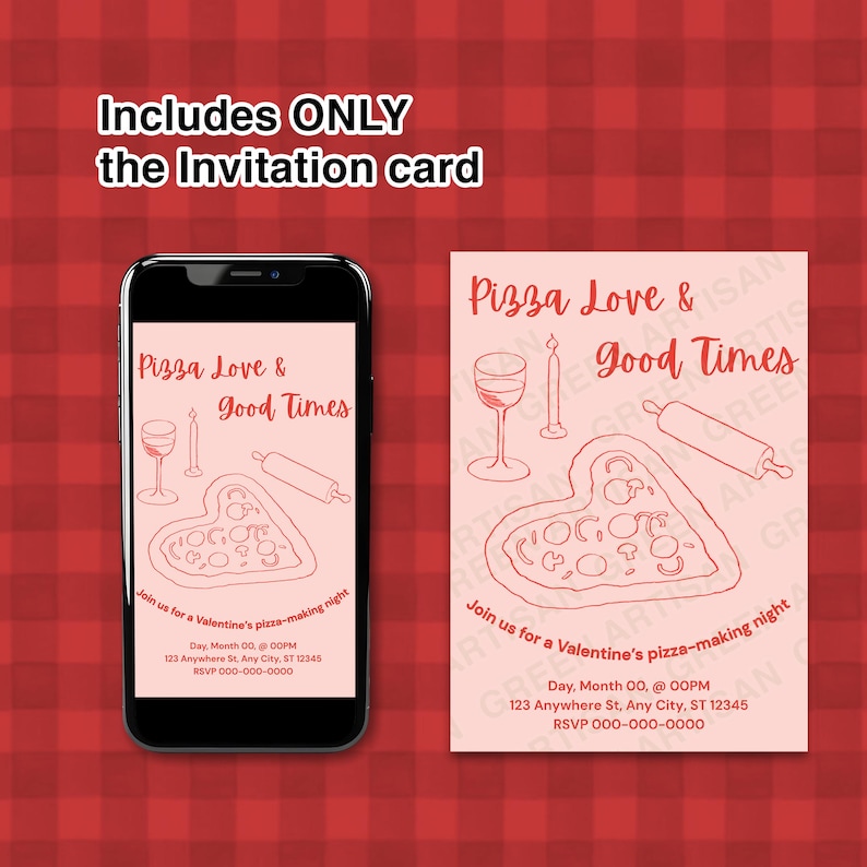 Valentine’s Day Pizza Party Invitation, Printable Canva Template ...