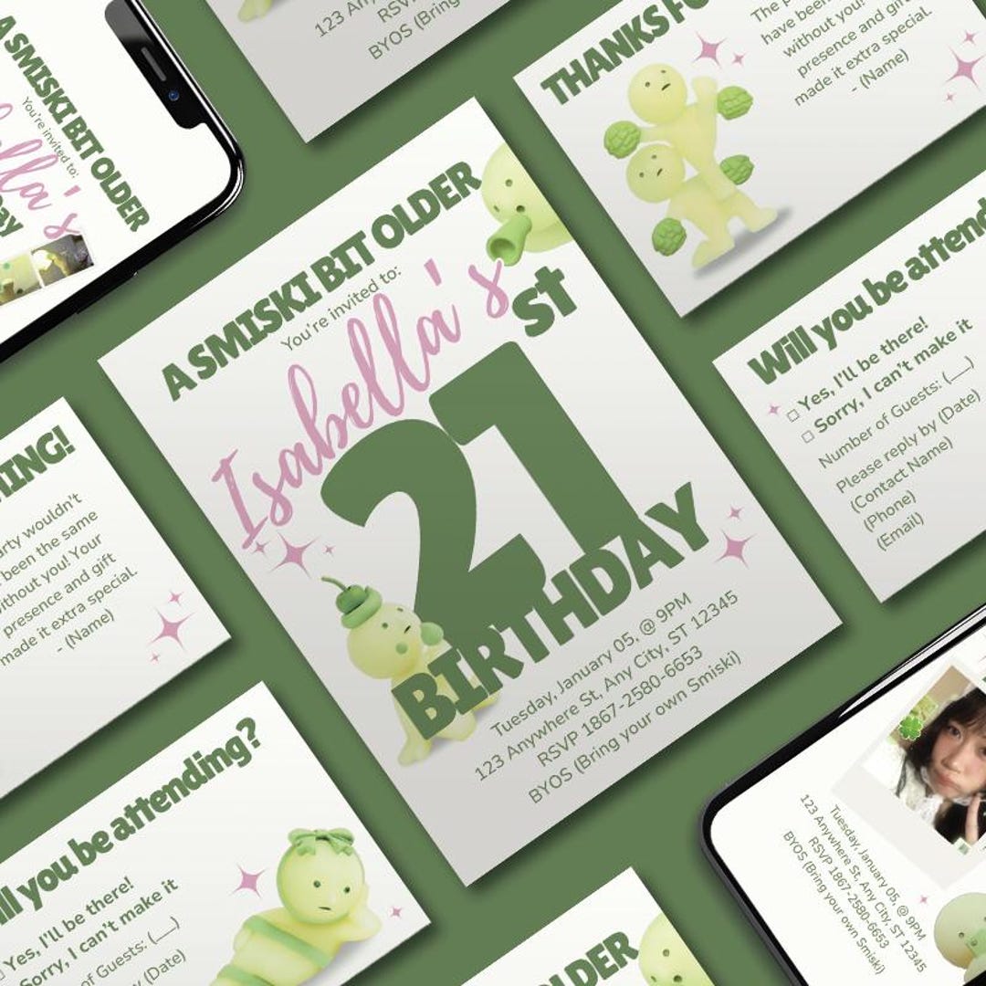 Smiski Birthday Invitation Bundle | Editable Canva Templates | Kawaii ...