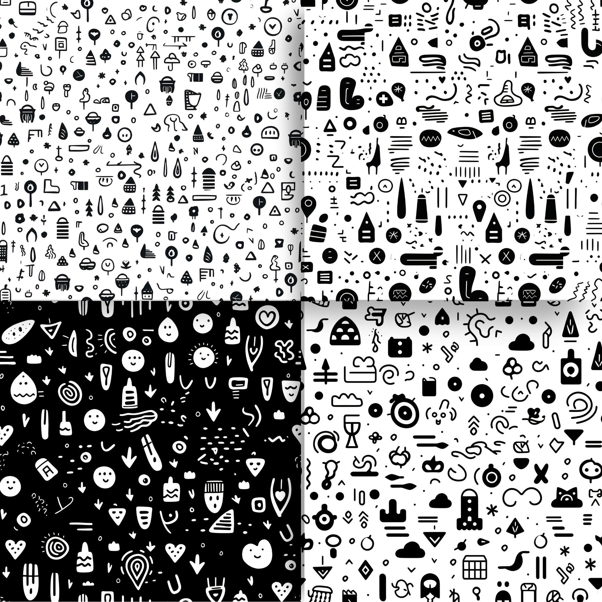 Black and White Doodles Digital Paper, Seamless Pattern, Digital Prints ...