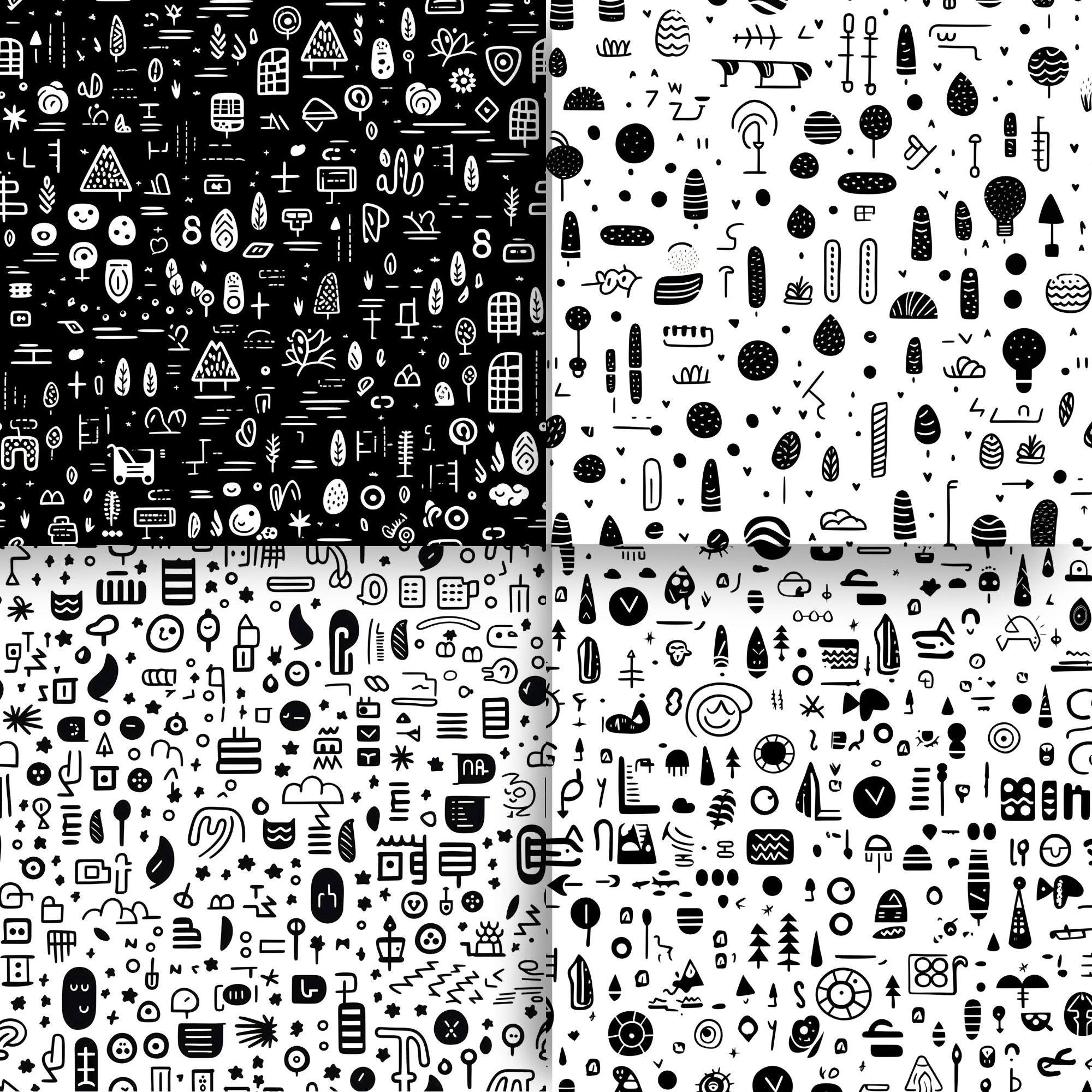Black and White Doodles Digital Paper, Seamless Pattern, Digital Prints ...