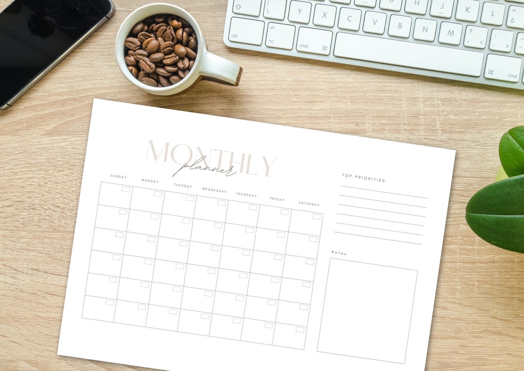 Blank Monthly Calendar Printable Landscape, Minimalist Calendar ...