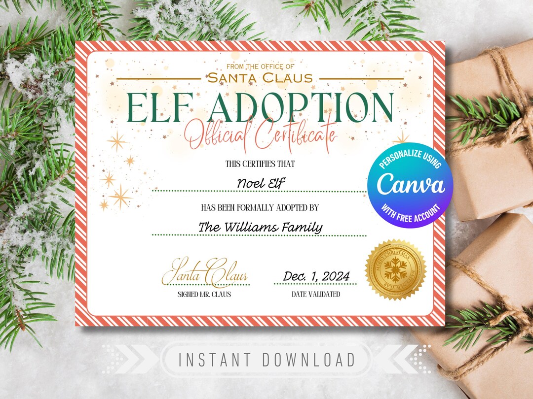 Elf Adoption Certificate | Editable Elf Adoption Certificate | Adopt an ...