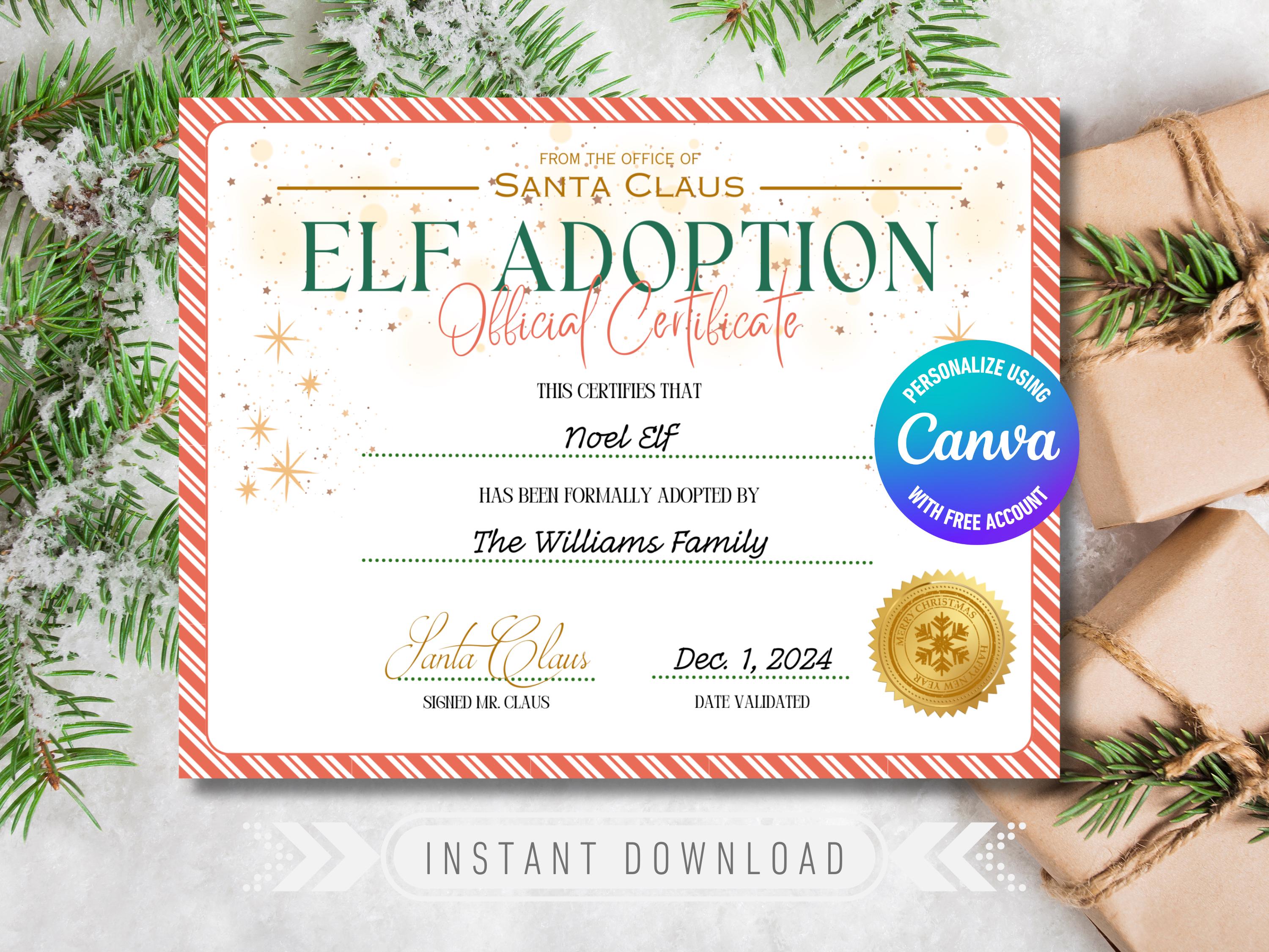 Editable Elf Adoption Certificate | Printable Arrival Letter (PDF ...