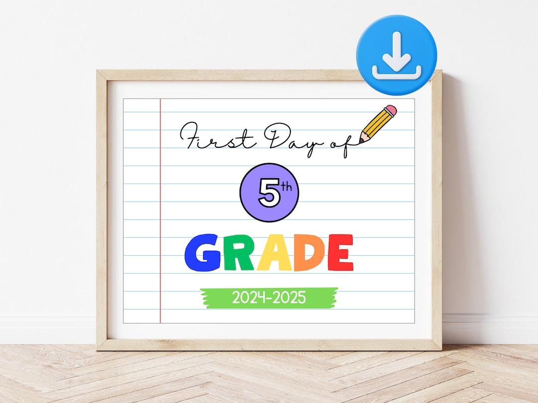 First Day of 5th Grade Sign First Day of School Sign 5th Grade First ...