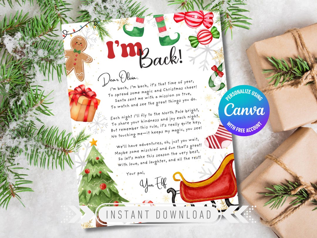 Elf Arrival Letter | I'm Back Elf Printable Letter | Elf Welcome Letter ...