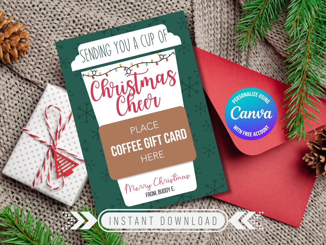 Printable Christmas Coffee Gift Card | Cup of Christmas Cheer Gift ...