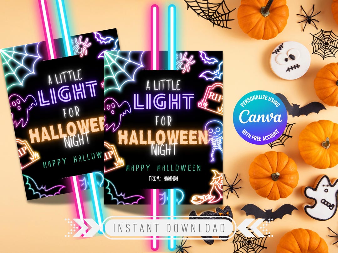 Halloween Glow Stick Gift Tags | Spooky Party Favor (printable PDF) - Etsy