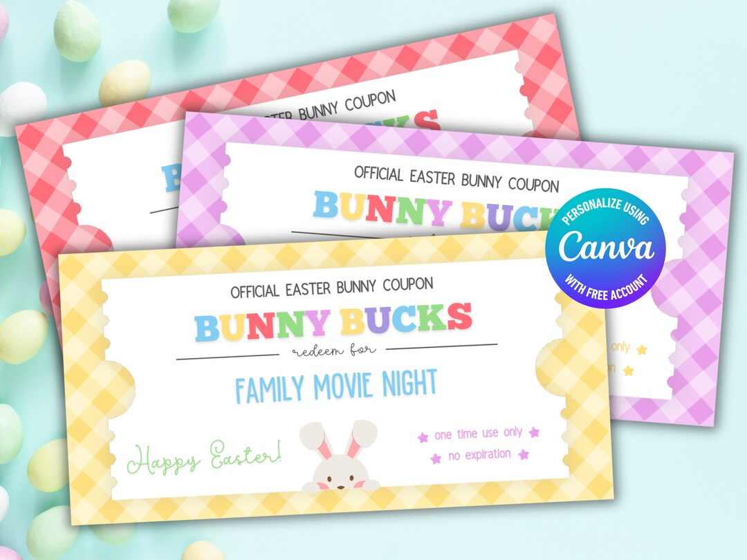 Printable Easter Basket Bunny Bucks Kids Easter Egg Hunt Gift Easter ...