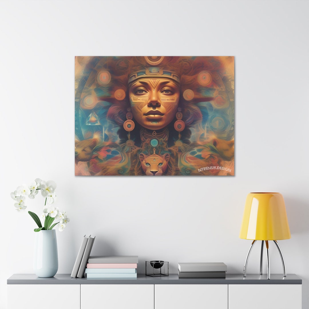 Vibrant Psychedelic Mayan Jaguar Goddess Canvas Print Unique Wall Art ...