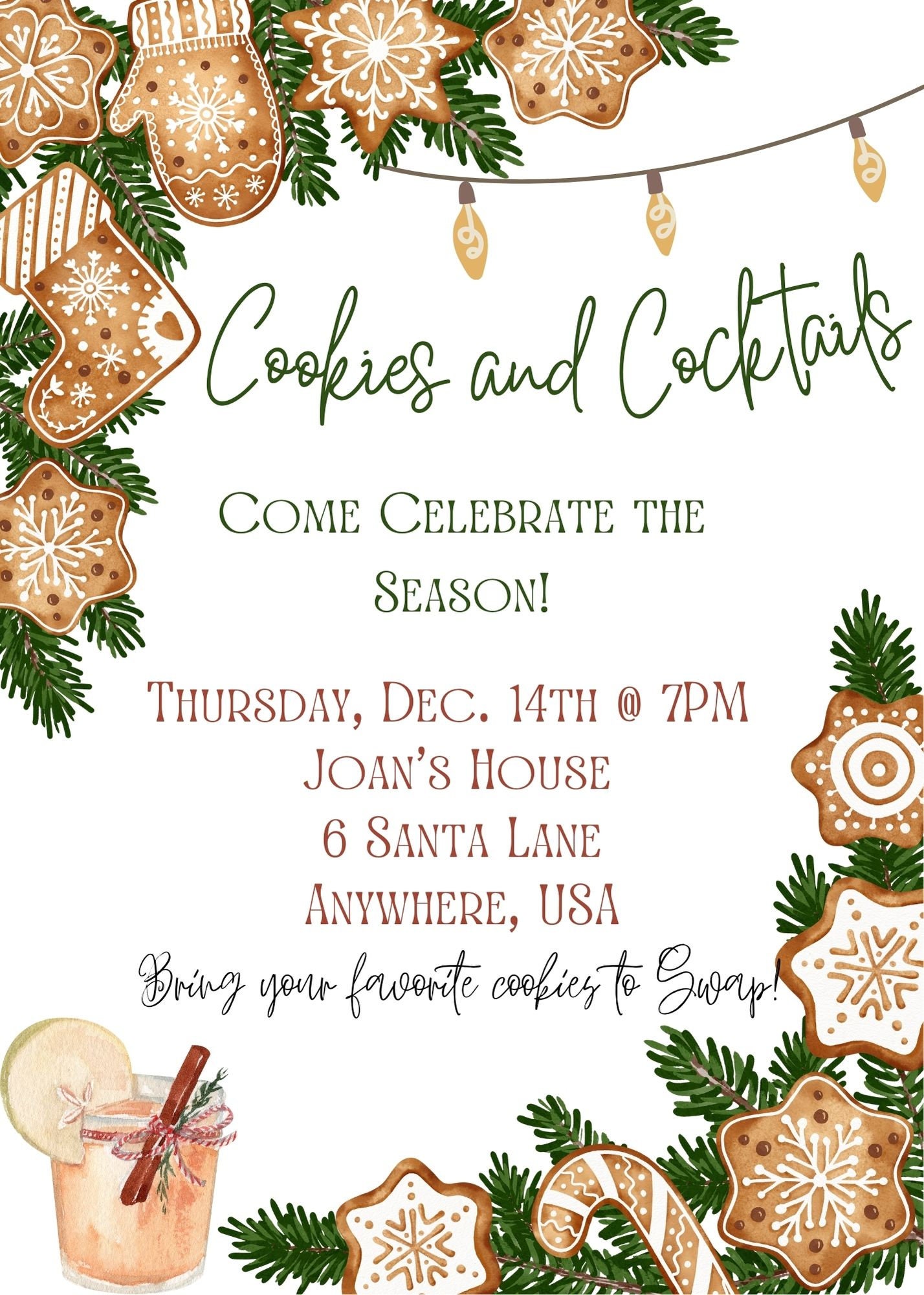 Holiday Cookie Swap Invitation | INSTANT DOWNLOAD | Christmas Cookie ...