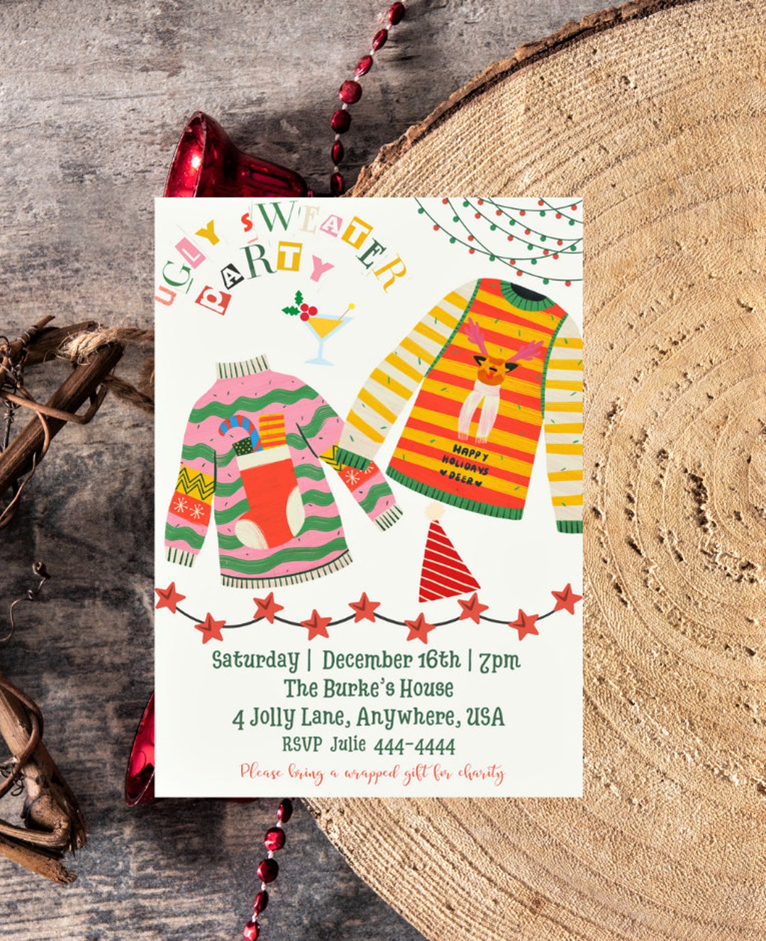 Ugly Christmas Sweater Party Invitation | INSTANT DOWNLOAD | Christmas ...
