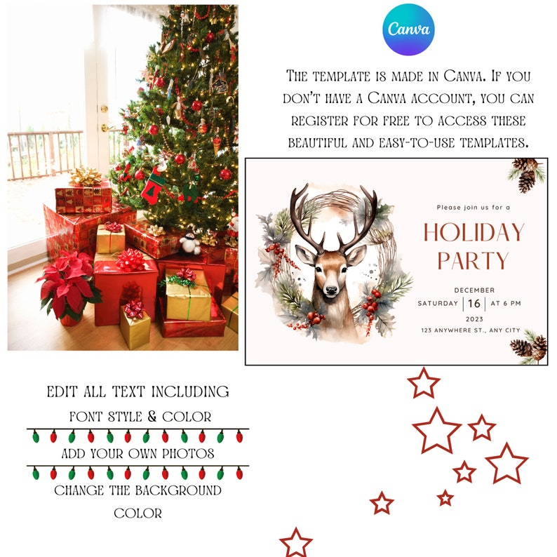 Editable Holiday Party Invitation, Christmas Party Invitation, Holiday ...