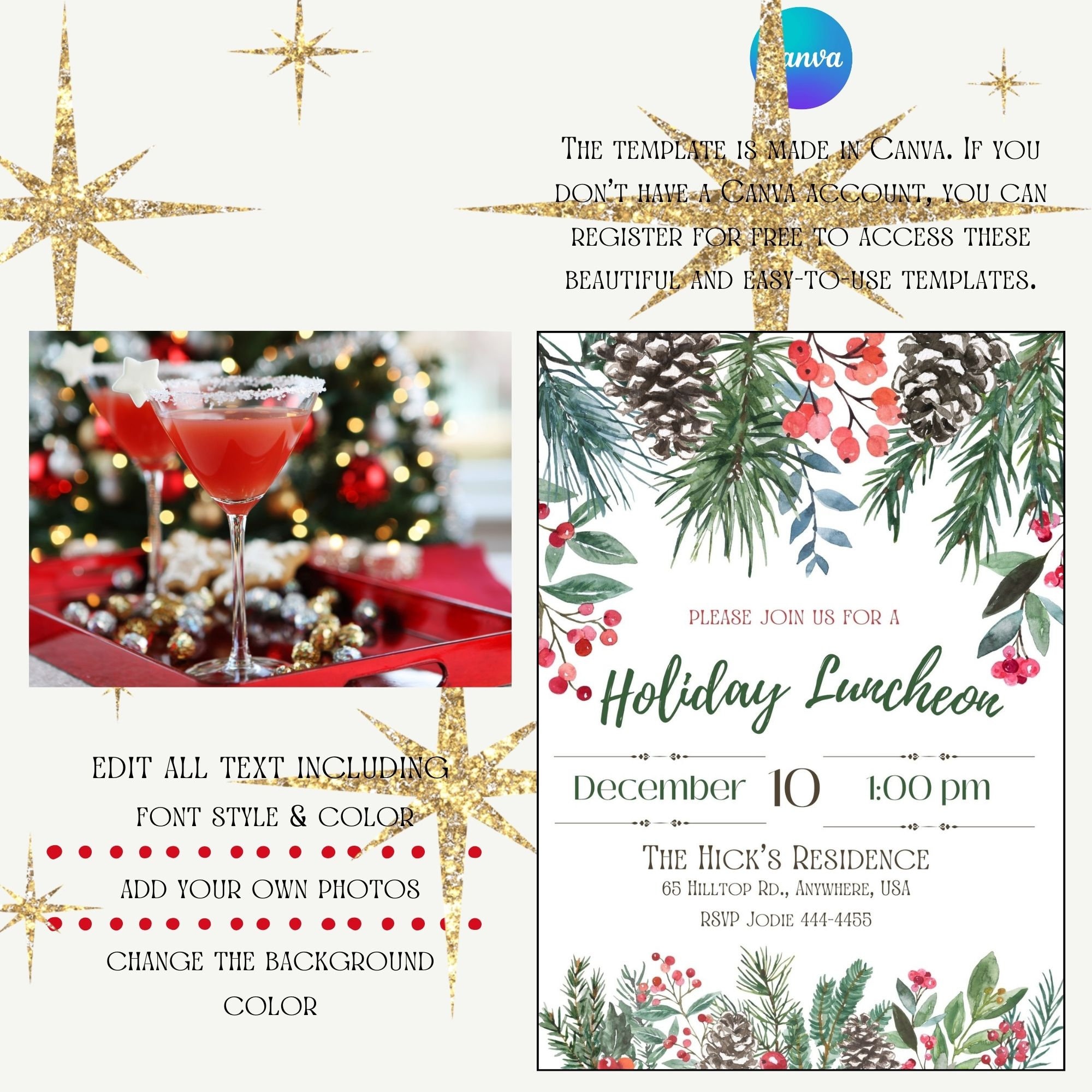 Holiday Luncheon Invitation | INSTANT DOWNLOAD | Christmas Party Invite ...