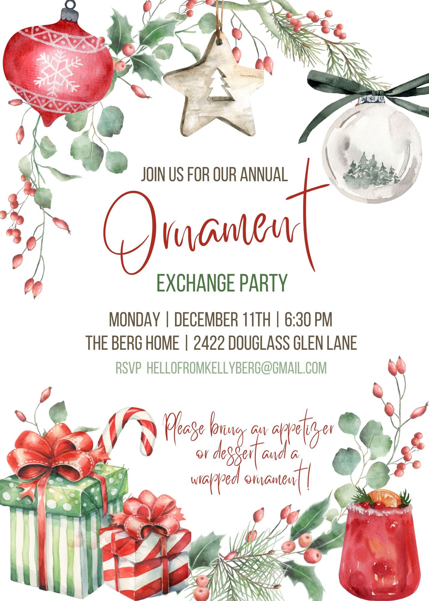 Ornament Exchange Invitation INSTANT DOWNLOAD Ornament Exchange Party ...