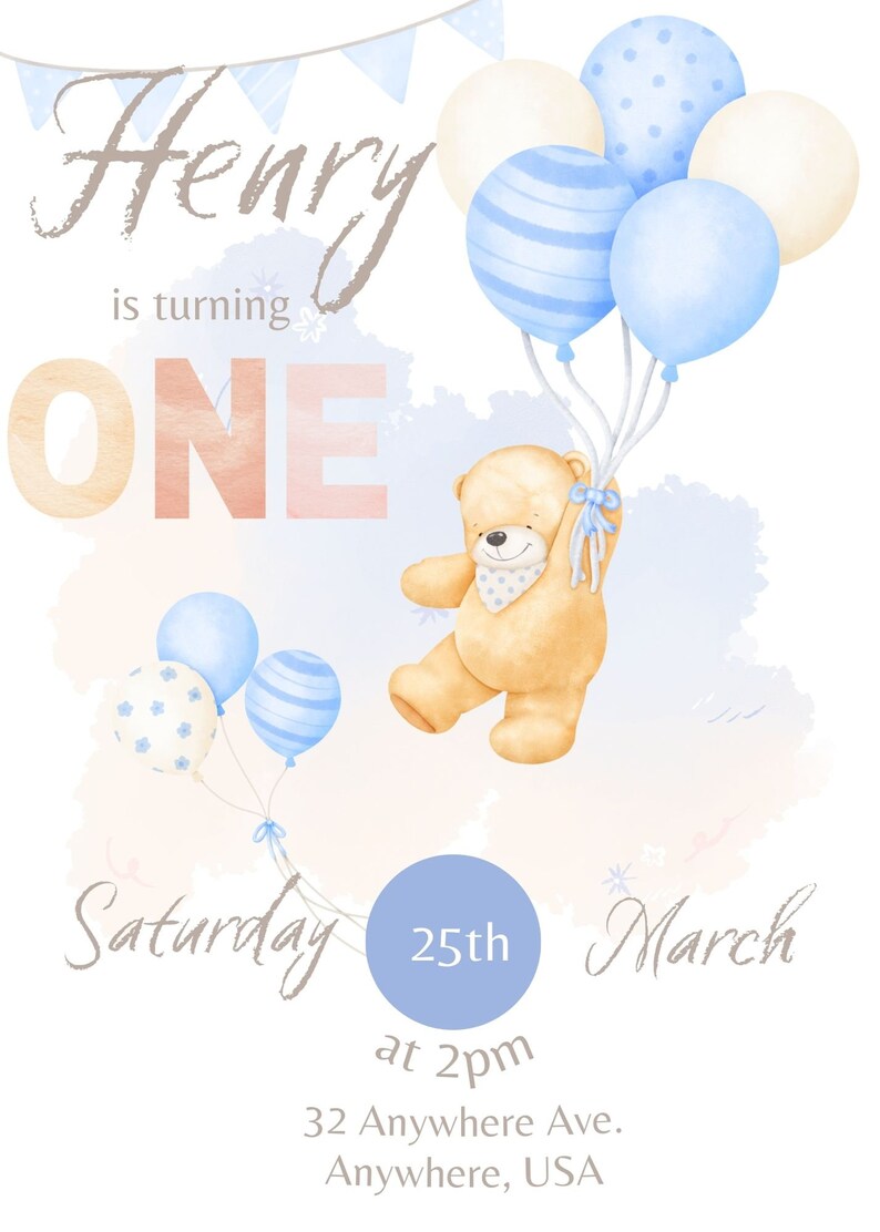 Baby's First Birthday Party Invitation | INSTANT DOWNLOAD | Editable ...