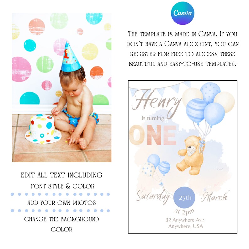 Baby's First Birthday Party Invitation | INSTANT DOWNLOAD | Editable ...