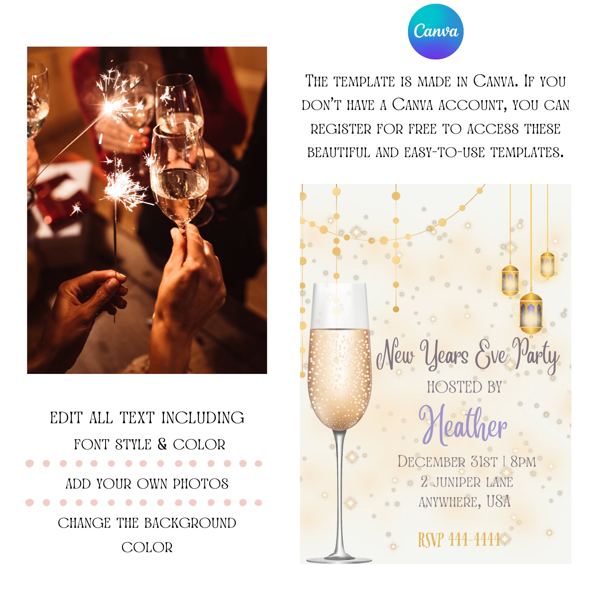 Editable NYE Party Invite INSTANT DOWNLOAD New Years Eve Invite ...