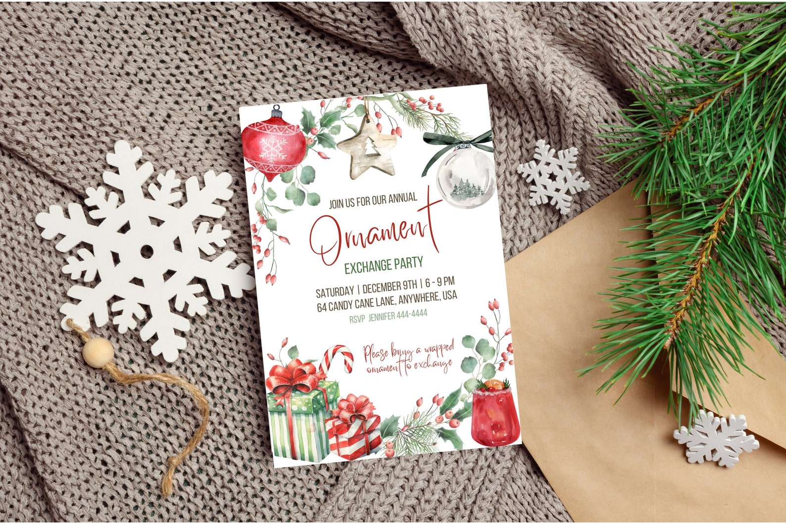 Ornament Exchange Invitation INSTANT DOWNLOAD Ornament Exchange Party ...