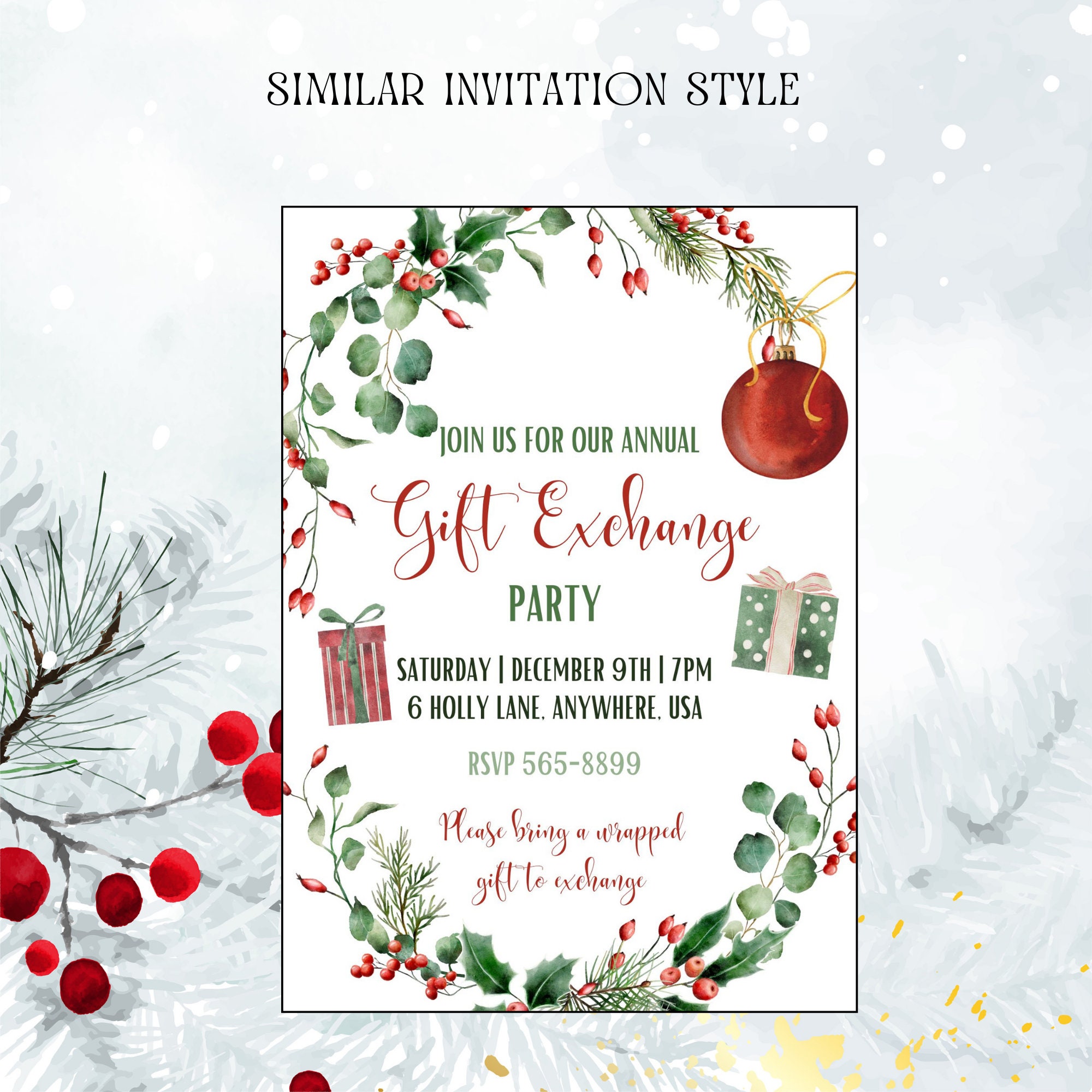 Ornament Exchange Invitation INSTANT DOWNLOAD Ornament Exchange Party ...