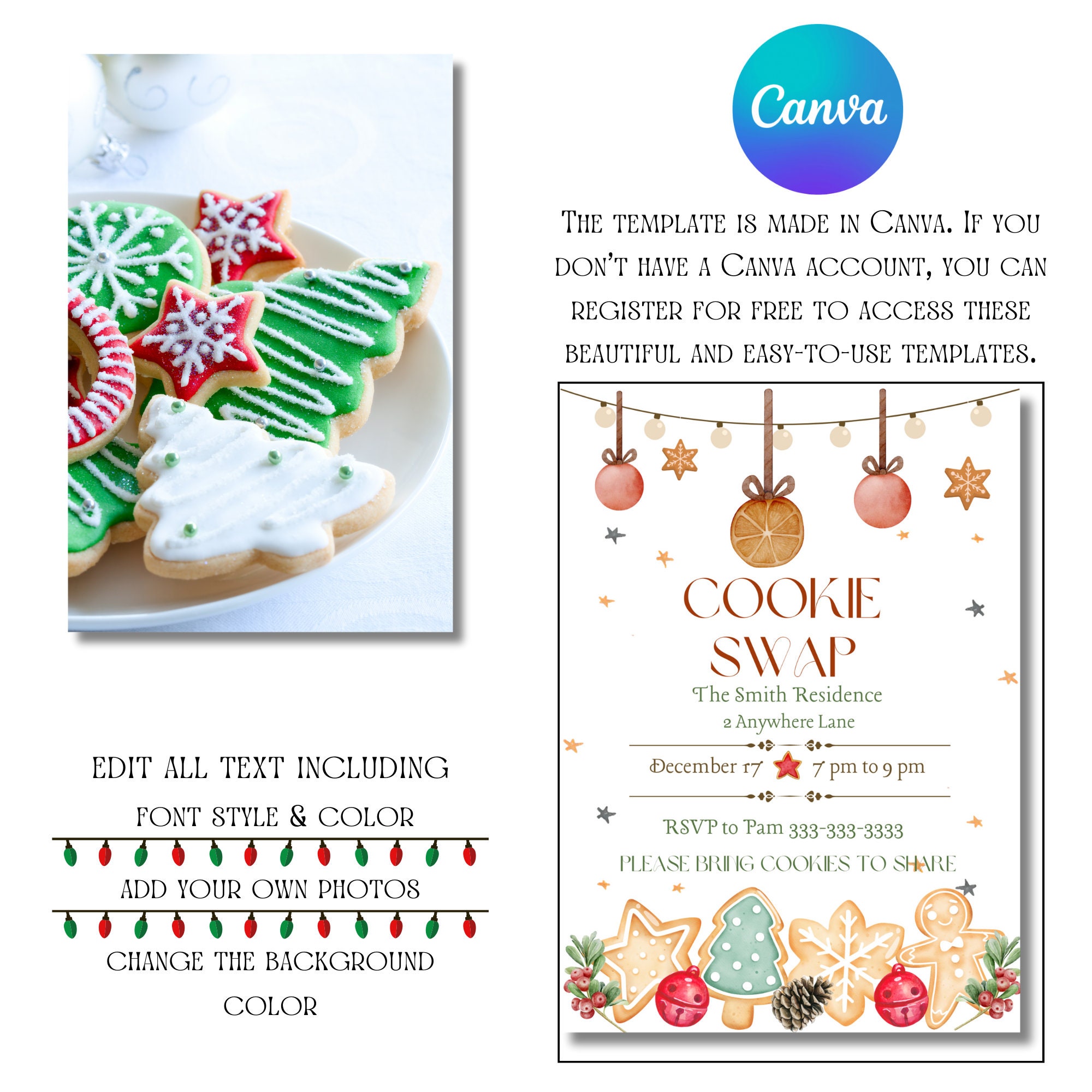 Holiday Cookie Swap Invitation | INSTANT DOWNLOAD | Christmas Cookie ...
