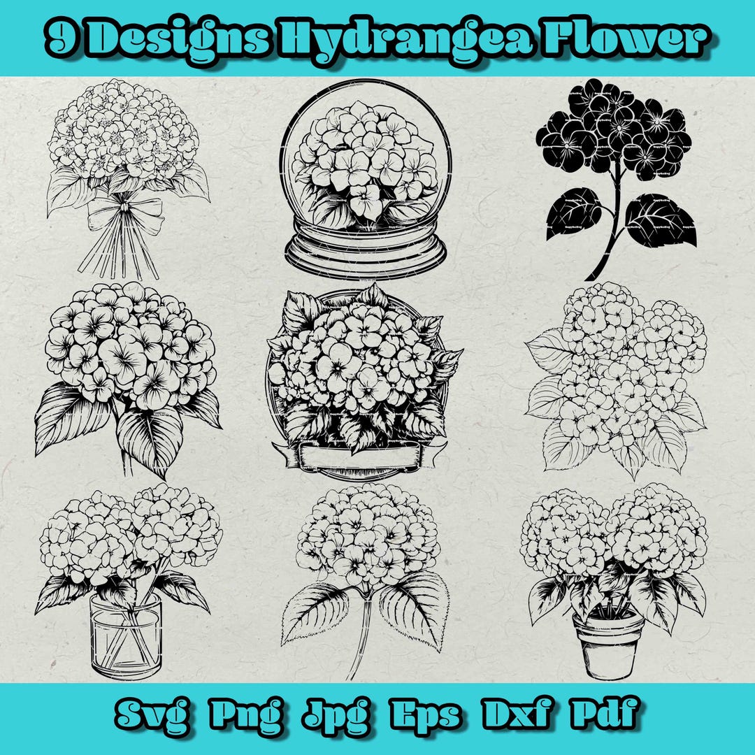 Hydrangea Flower SVG Bundle: Blooming Bouquet Designs (digital Download ...