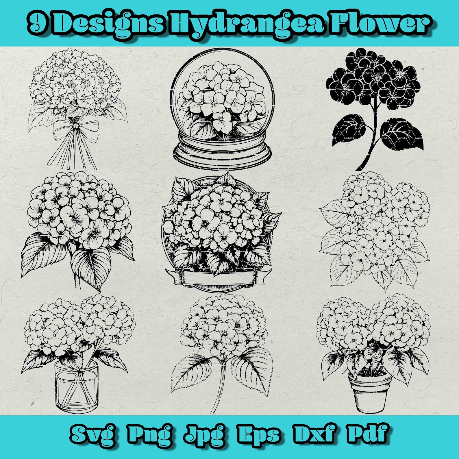 Hydrangea Flower SVG Bundle: Blooming Bouquet Designs (digital Download ...