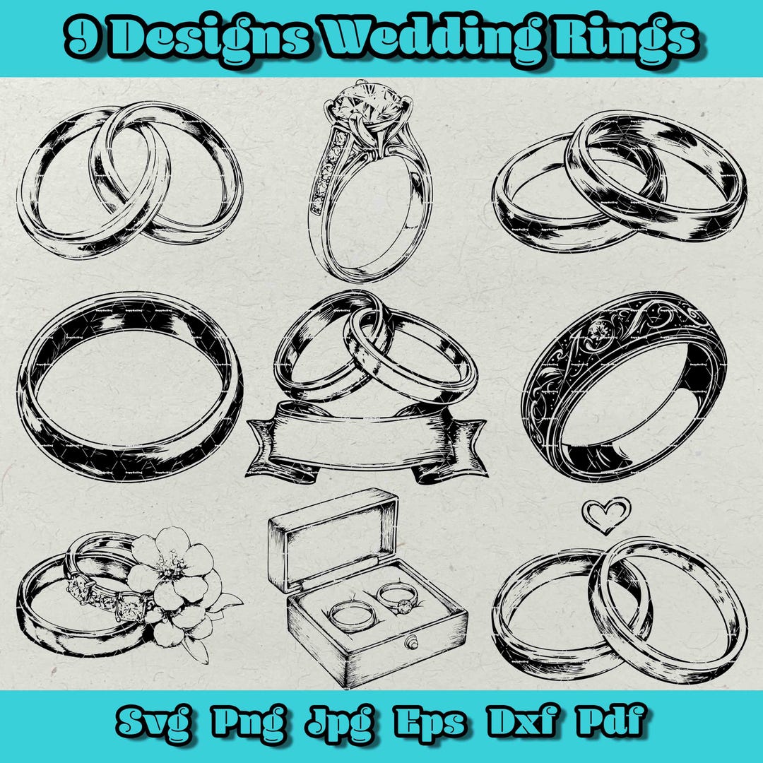 Wedding Rings Svg Bundle, Marriage Ring Svg, Diamond Ring Svg, Wedding ...
