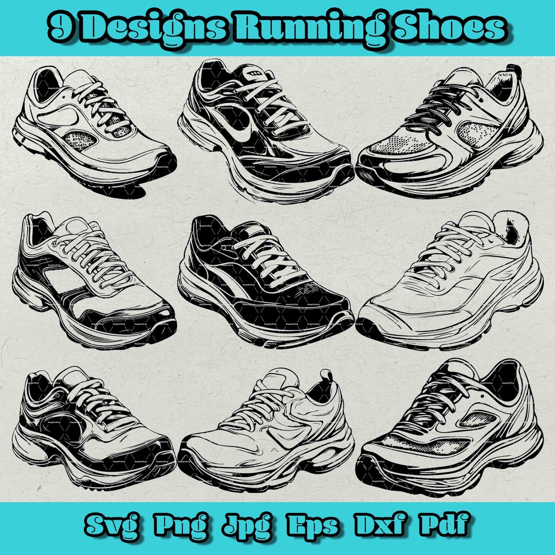Running Shoes SVG Bundle, Athletic Shoe Clipart PNG, Sports Sneakers ...