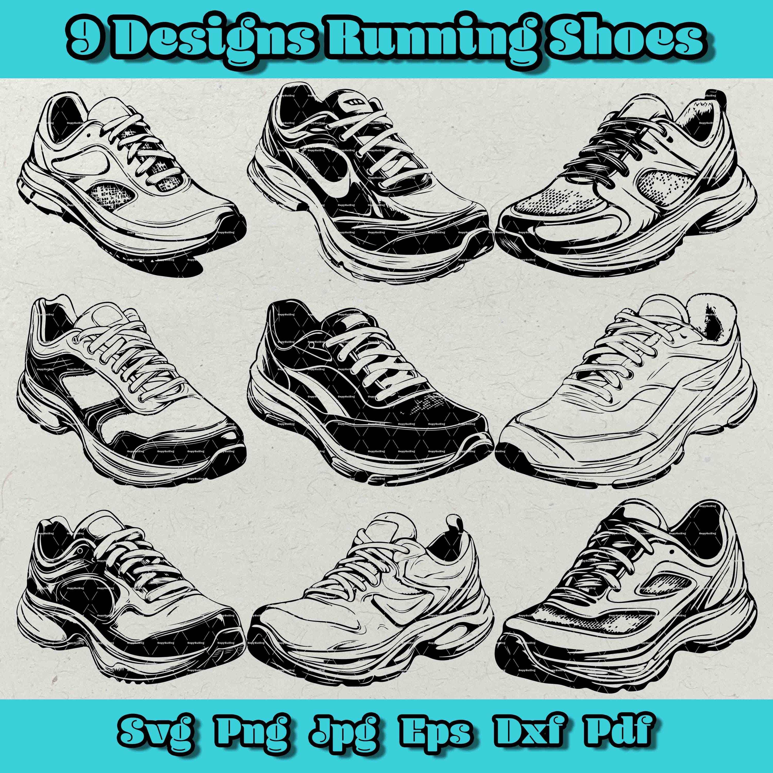 Running Shoes SVG Bundle, Athletic Shoe Clipart PNG, Sports Sneakers ...