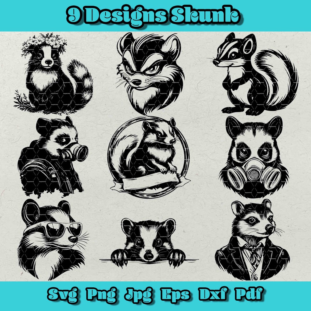 Skunk SVG Bundle: Funny Cartoon Clipart (PDF, DXF) - Etsy