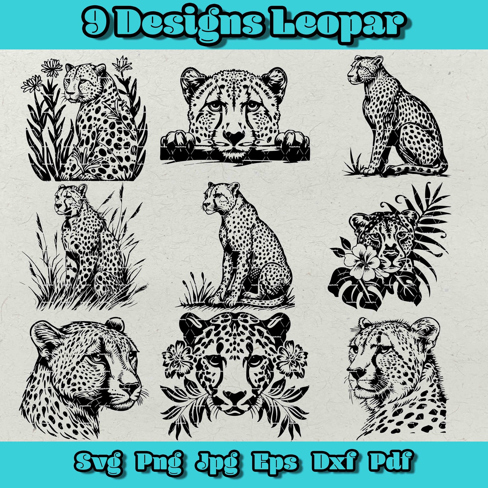 Leopard Svg Bundle, Floral Leopard Png, Peeking Leopard Svg, Cute ...