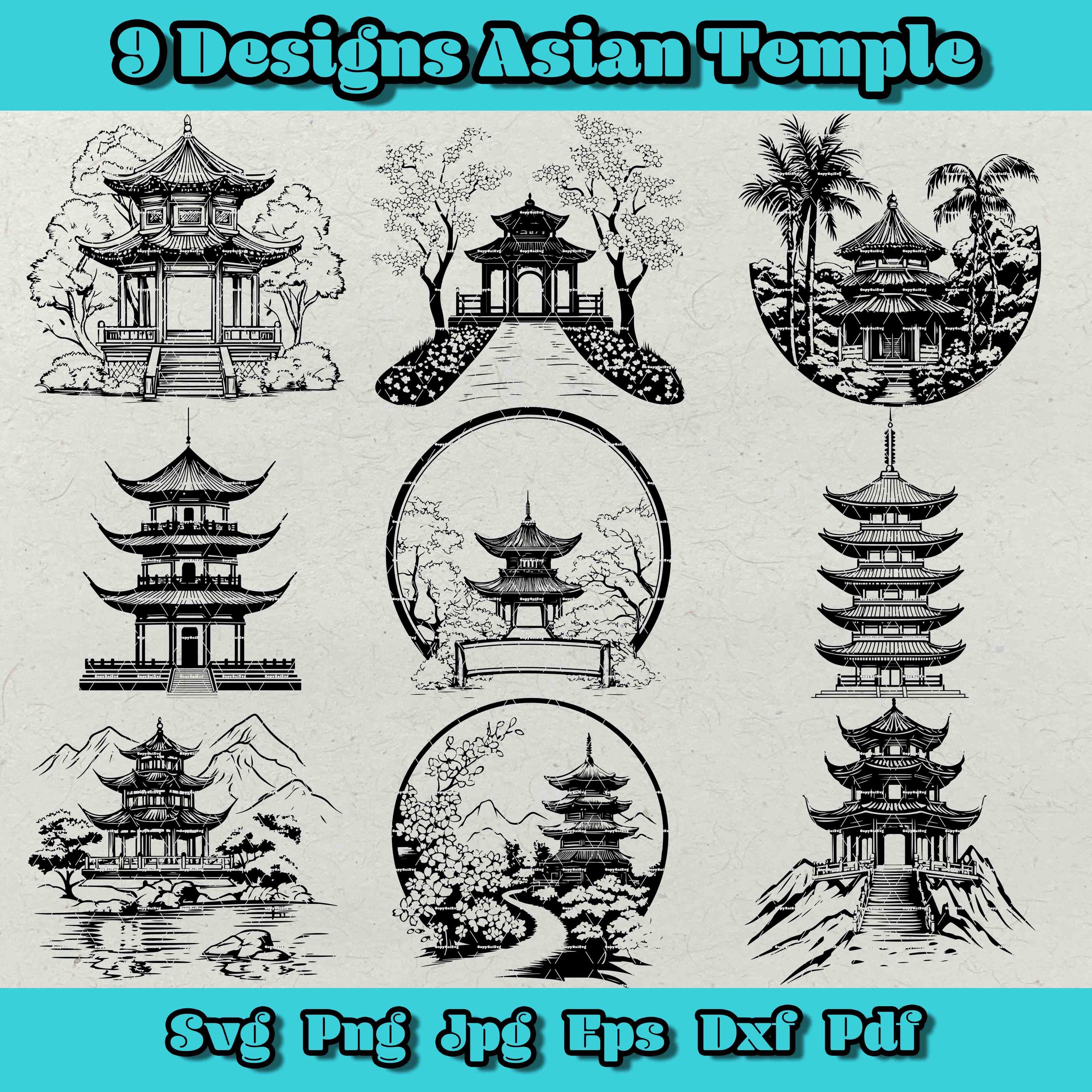 Japanese Temple Tattoo Outline
