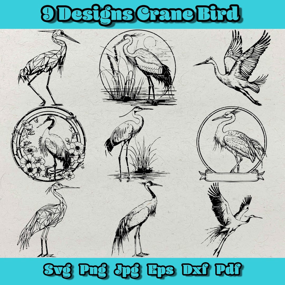 Crane Bird SVG Bundle: Japanese Waterbird, Origami, Geometric (digital ...