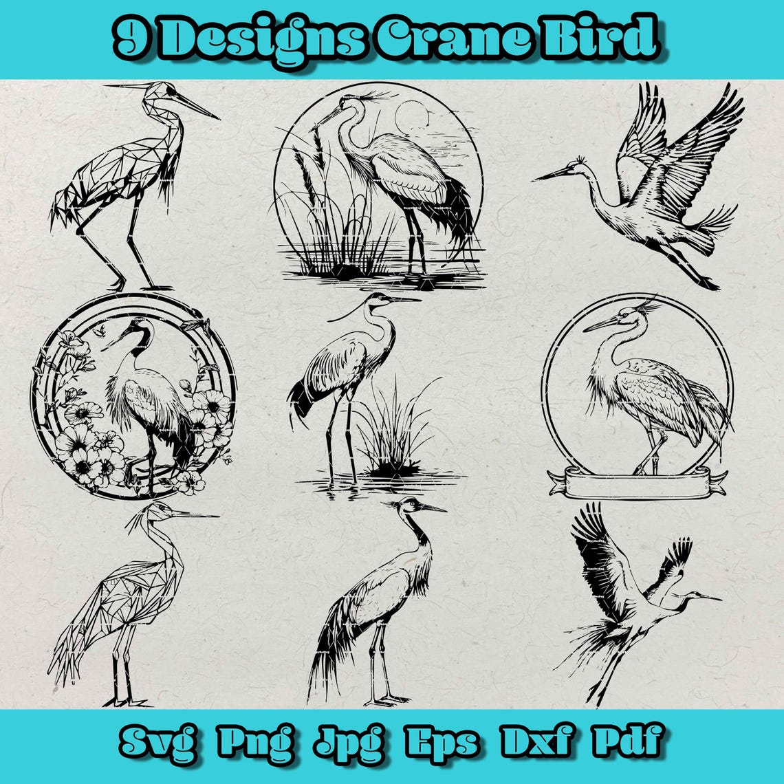 Crane Bird Svg Bundle, Japanese Crane Waterbird, Migratory Bird Png ...