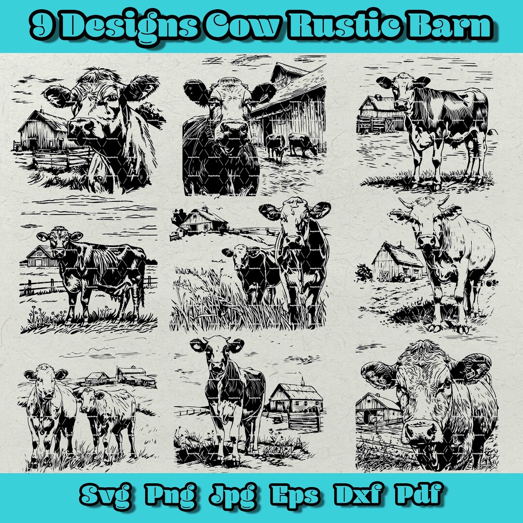 Cow Rustic Barn SVG Bundle: Farm Animal Clipart (digital Product) - Etsy