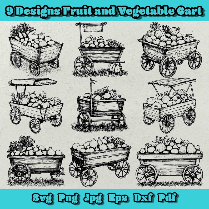 Fruit and Vegetable Cart Svg Bundle, Farmers Market Stand Clipart ...