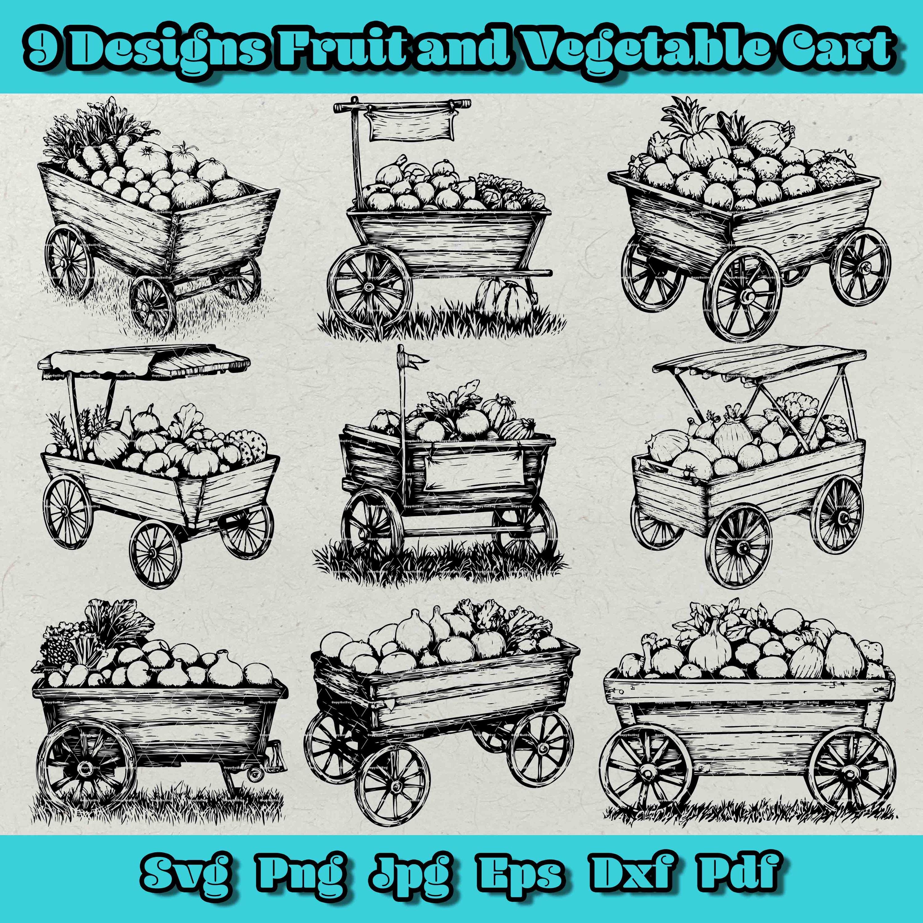 Fruit and Vegetable Cart Svg Bundle, Farmers Market Stand Clipart ...