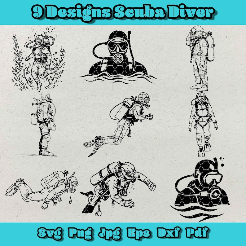 Scuba Diver SVG Bundle: Underwater Adventure Clip Art (digital Download ...