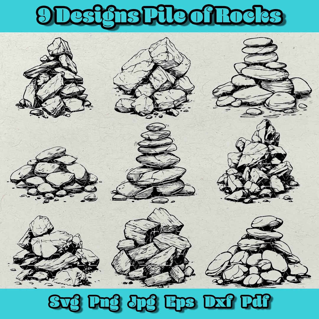 Pile of Rocks Svg Bundle, Boulder Stone Png, Stack Mound Eps, Quarry ...