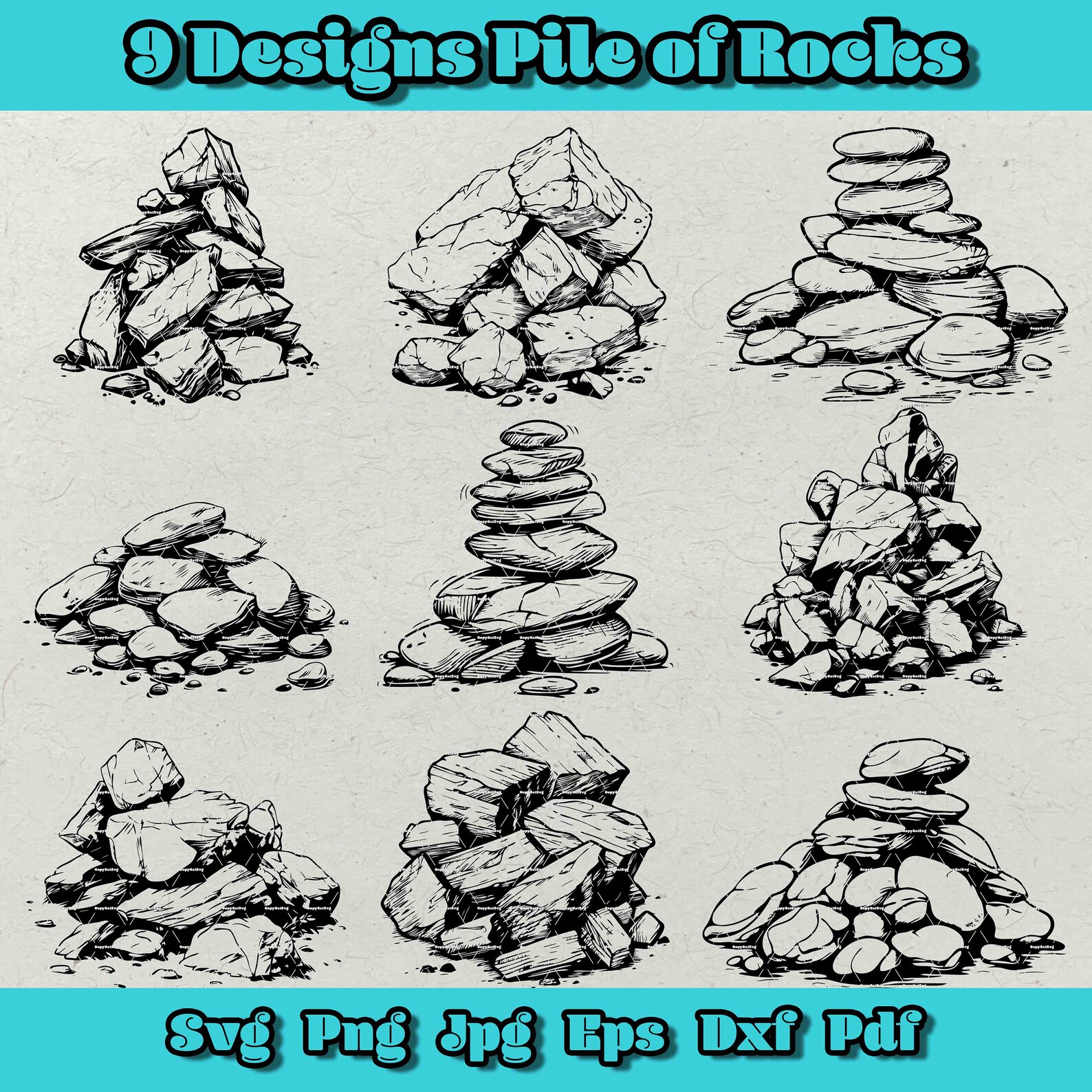 Pile of Rocks Svg Bundle, Boulder Stone Png, Stack Mound Eps, Quarry ...